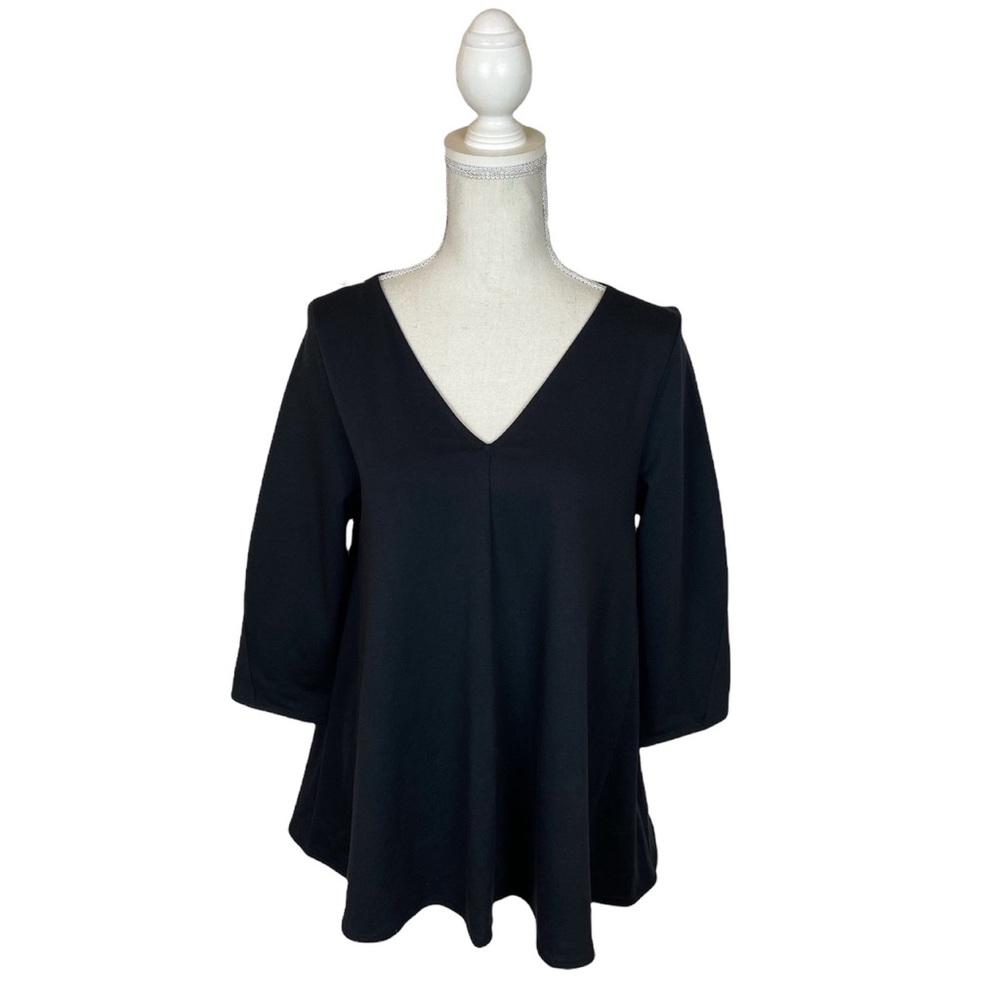 Cos Black Trapeze Tunic Top 3/4 Sleeves Size Us Xs - Gem